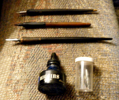 Antique Lot 3 Wood Dip Fountain Pens, E. Faber, Neverslip,+ Higgins Ink ...