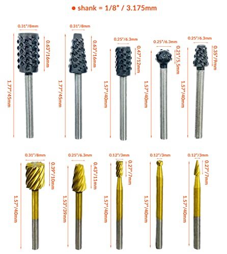 10-Piece Wood Carving Rasp Files Set for Rotary Tools with 1/8 ...