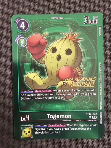 Digimon Card Game - Togemon (BT14-046) 2024 Regionals Participant ENG ...