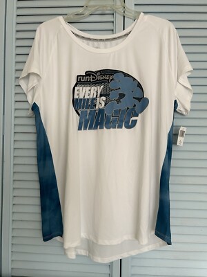 NWT Disney Womens Shirt White Blue Run Disney Every Mile Is Magic XL ...