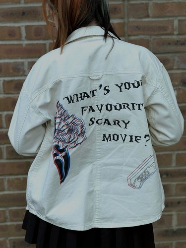 Hand Painted Unique Scream Denim Jacket! size 10 womens | eBay UK