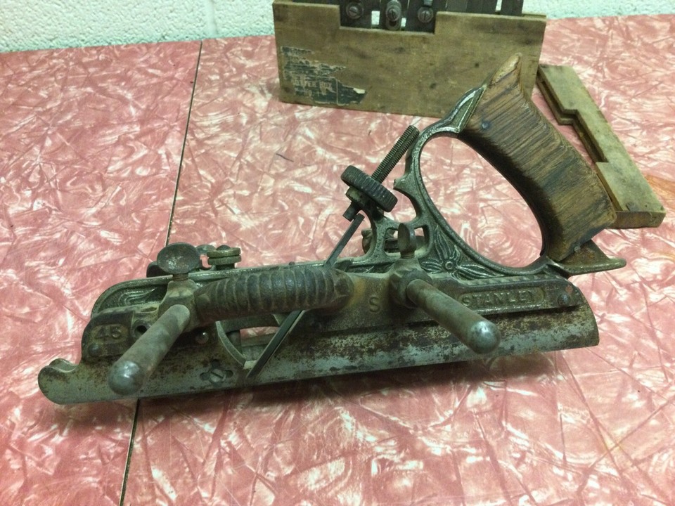 ANTIQUE OLD VICTORIAN 1890's Stanley Bedrock No 45 Plane Tool W/ Box Of ...