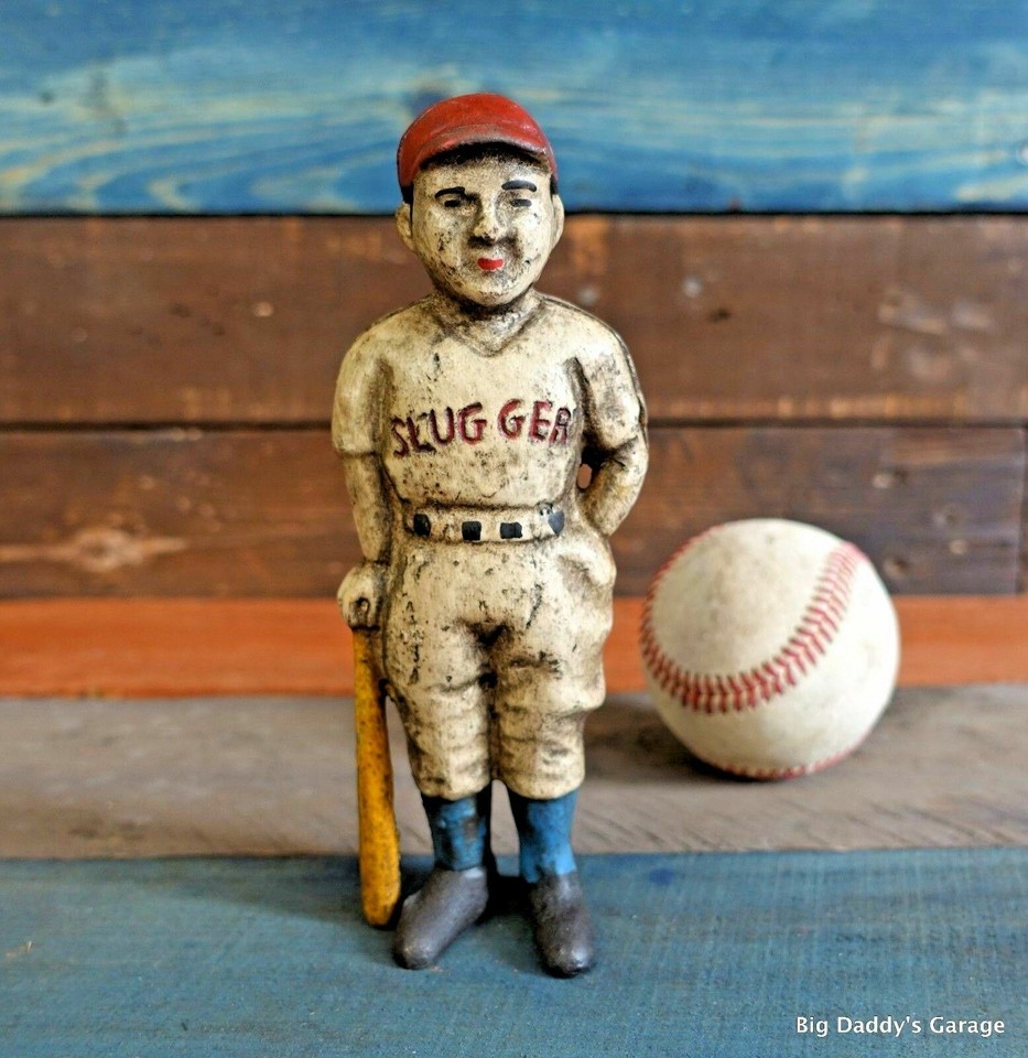 Baseball Boy Cast Iron Bank With Painted Antique Vintage Finish Decor ...