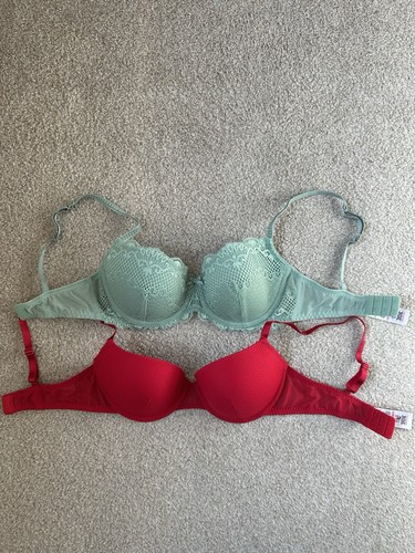 2x Full Cup Underwired Bras Size 32D (1x Green & 1x Red) | eBay