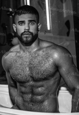 Male Model Photo Print Muscular Handsome Shirtless Hairy Hunk Abs ...