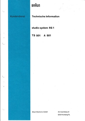 Service Manual for Braun Studio System RS 1, TS 501, A 501 | eBay