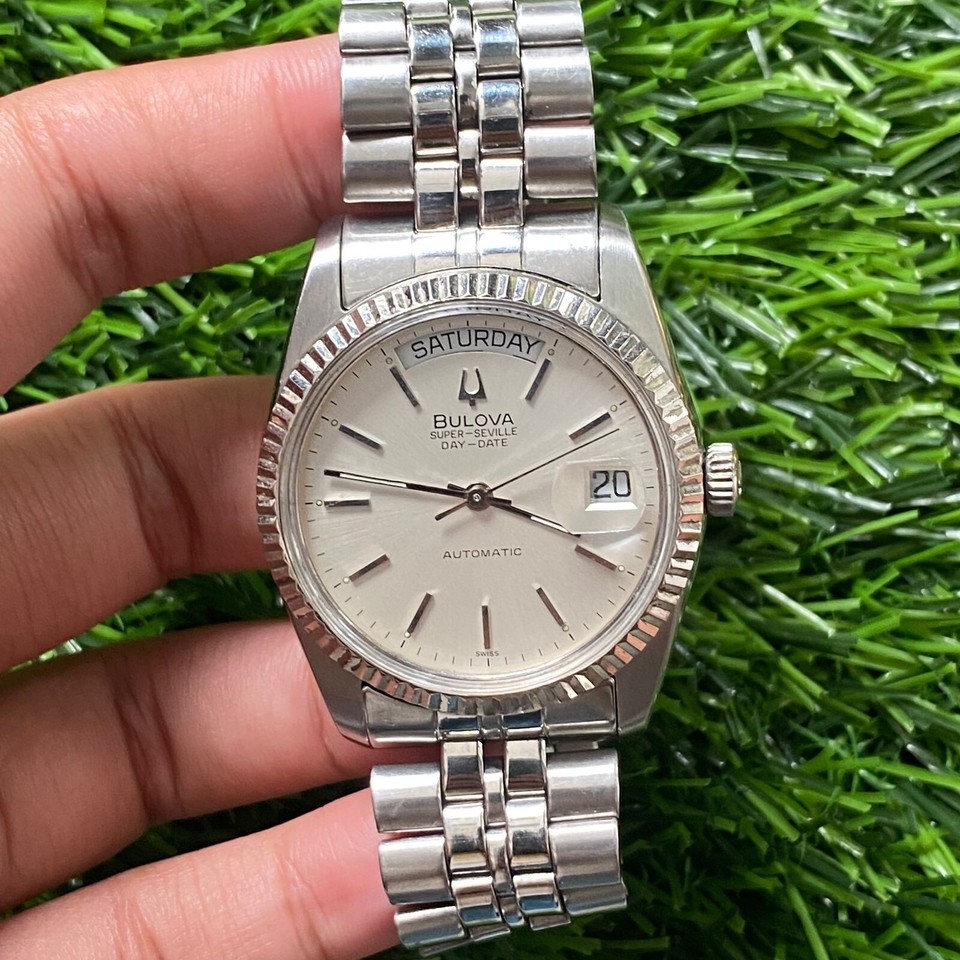 Rare Bulova President Super Sevile Day Date Automatic Silver Watch ...