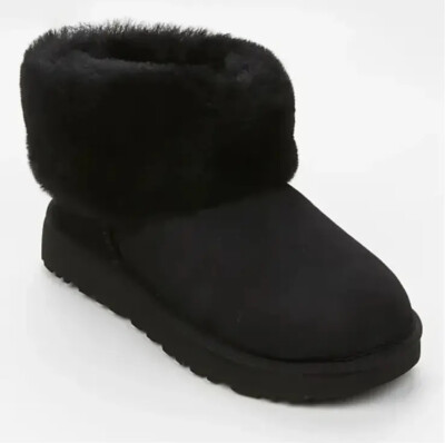UGG CLASSIC MINI FLUFF BLACK SHEEPSKIN WATER RESISTANT BOOT US 11/UK 9 ...