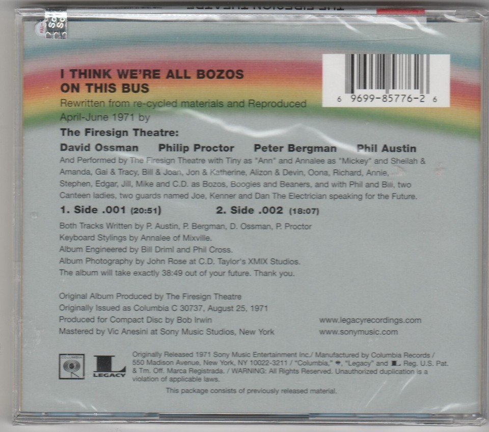 FIRESIGN THEATRE- I THINK WE'RE ALL BOZOS ON THIS BUS CD BRAND NEW ...