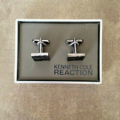 Kenneth Cole Reaction Black & Chrome Silver Cuff Links in Original Box ...