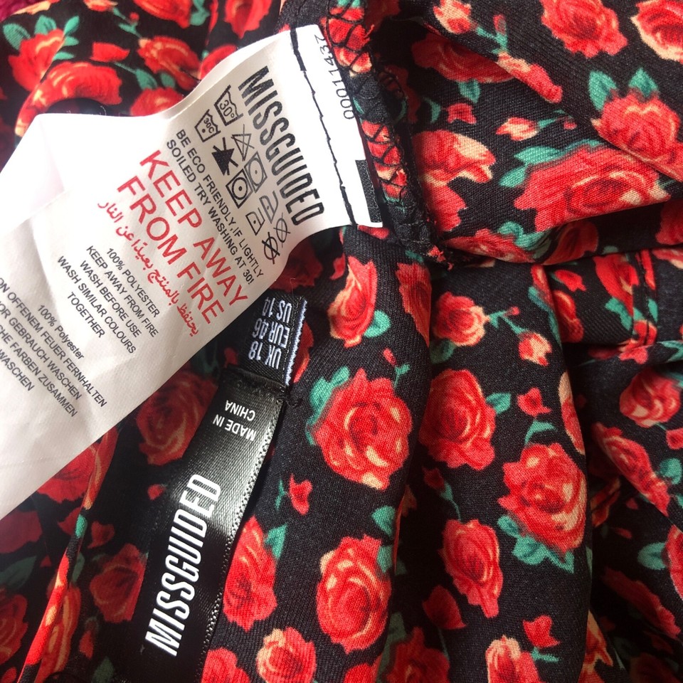 Missguided Red & Black Rose Floral Ruffle Hem Mini Wrap Tea Dress Size ...