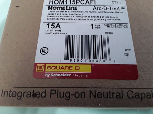 Square D Homeline HOM115PCAFI HOM115PCAFIC 15A 1 Pole AFCI Circuit ...