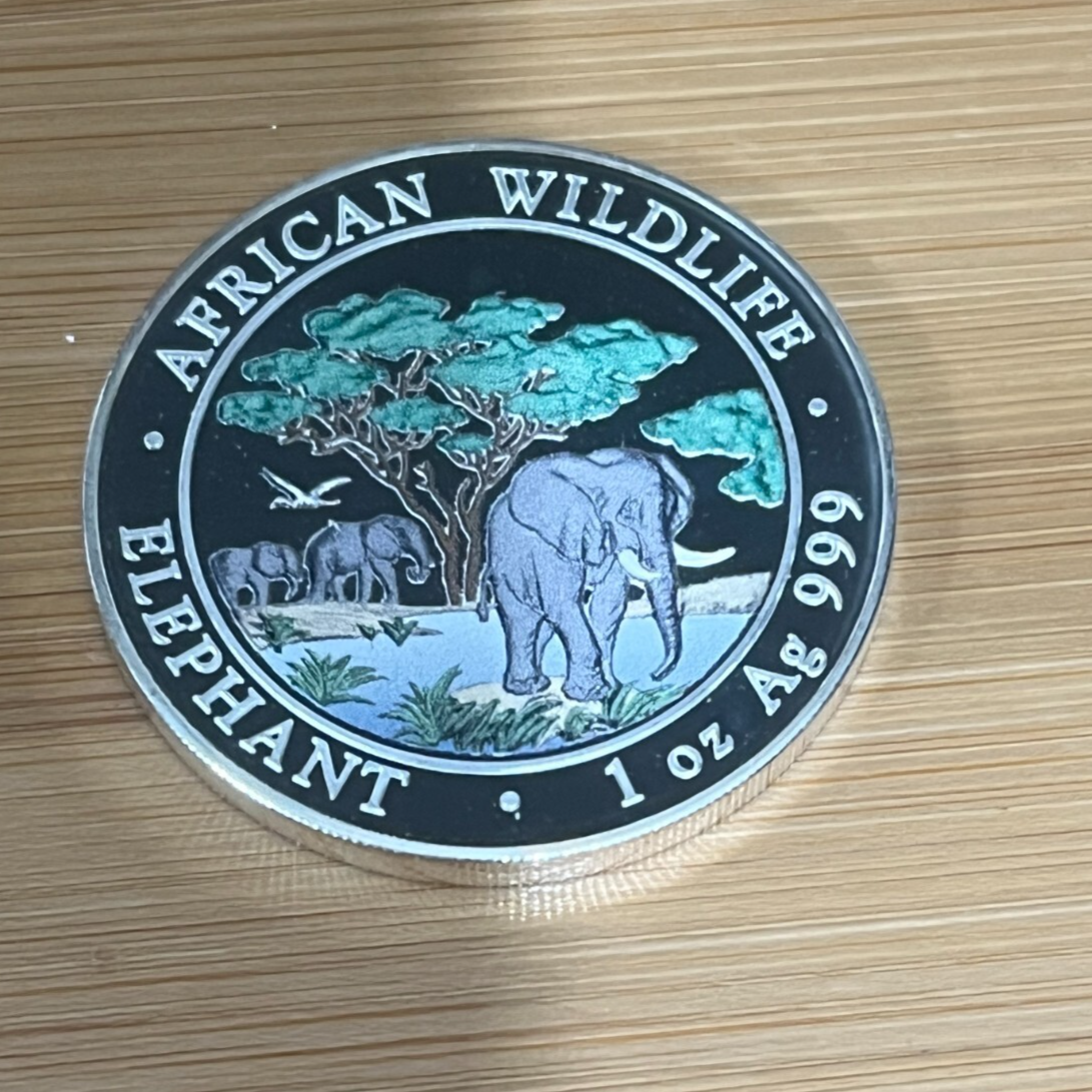 2012 SOMALI ELEPHANT Rare COLORIZED African Wildlife 1oz Silver Coin ...