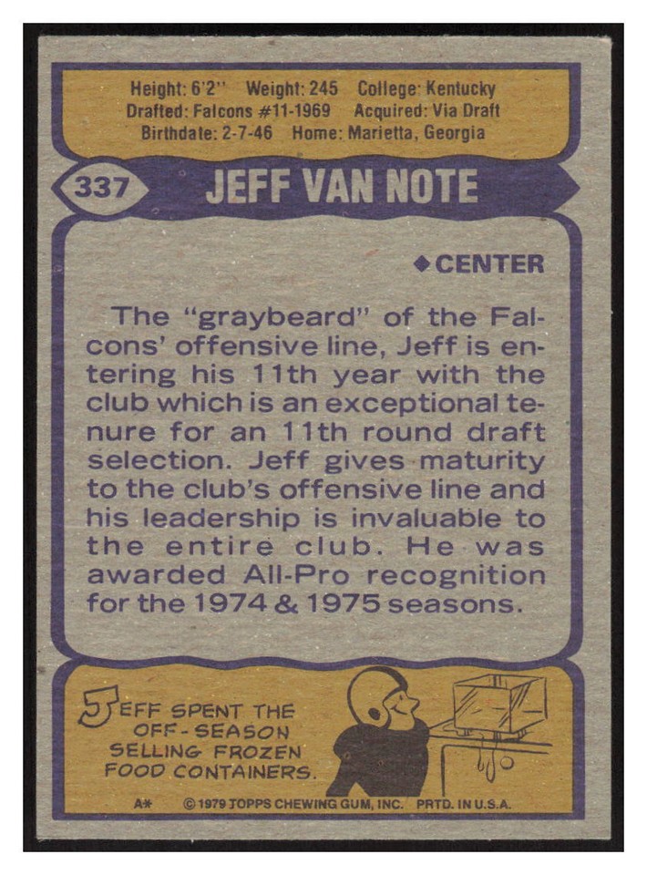 1979 Topps #337 Jeff Van Note | eBay
