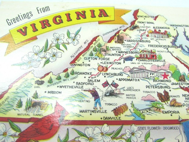 Vintage Postcard Virginia Map Greetings From 31422 | eBay