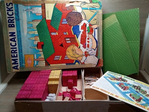 Vtg American Bricks Set No. 60/1 Halsam Wood Building Blocks 1940s Box ...