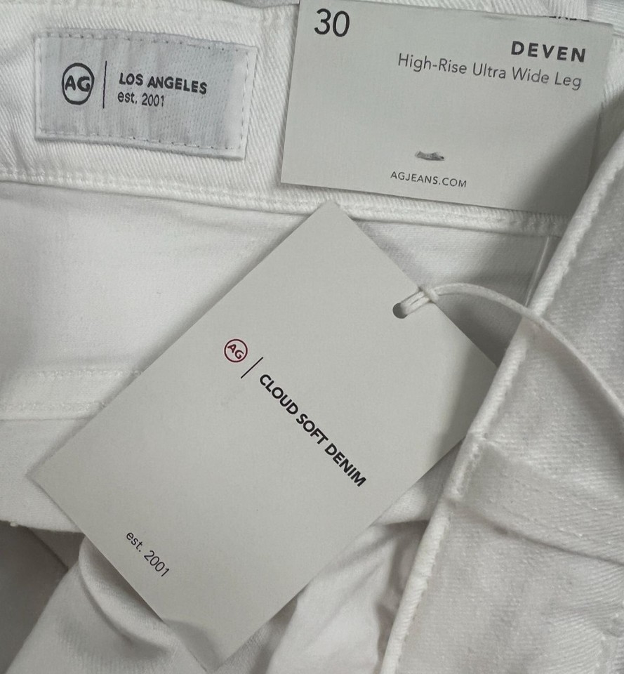 AG Jeans Women's White Deven High-Rise Ultra Wide-Leg Jeans Pants Size ...