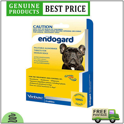 Endogard Allwormer 4 Tablets for Medium Dogs 10 Kg YELLOW 3 Months Worm ...