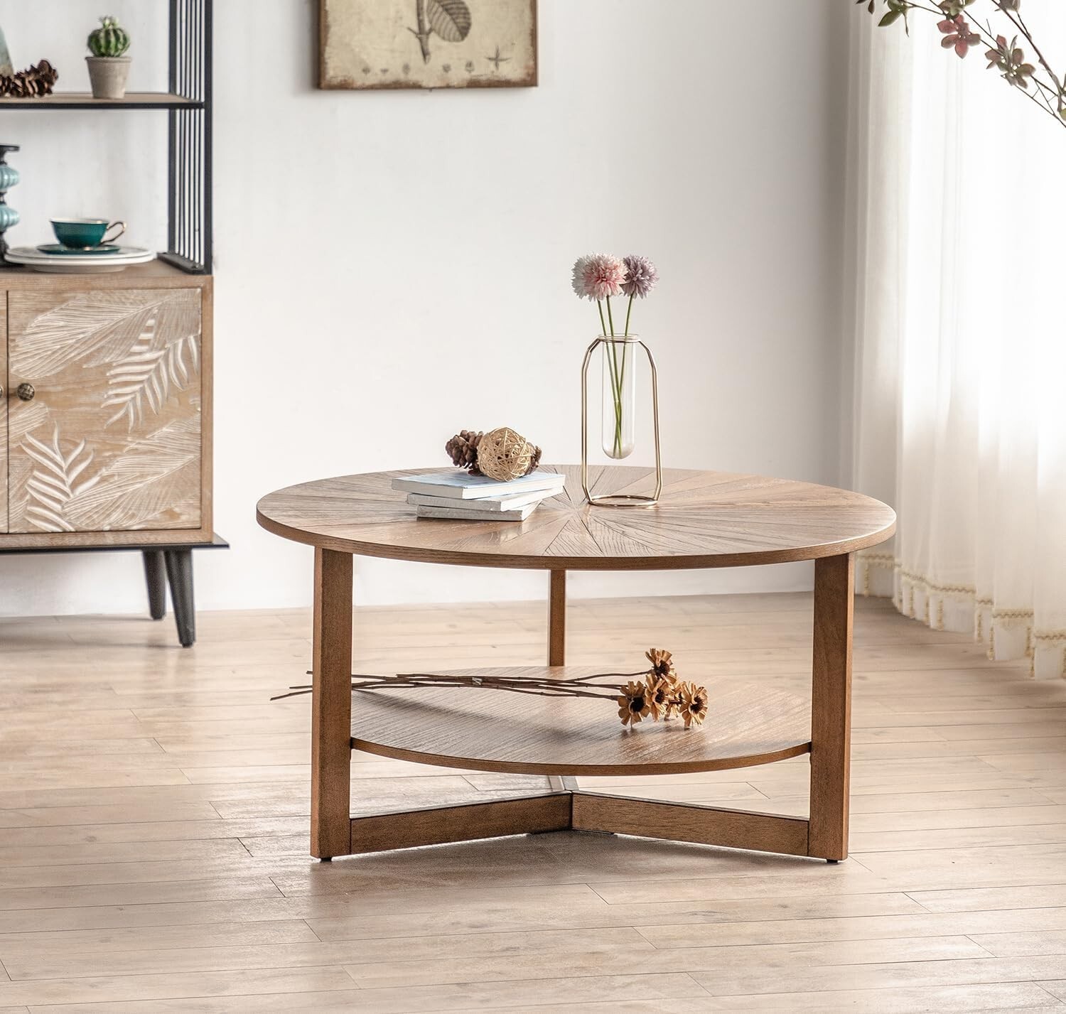 Rustic Round Coffee Table - Farmhouse Living Room Furniture with ...