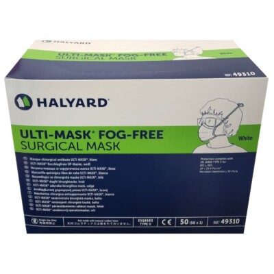 *50-Pieces* Halyard Ulti-Mask Fog-Free Surgical Face Masks White 49310 | eBay