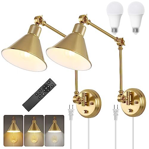 TRLIFE Wall Sconce with Remote Control, Brushed 2 Pack- (Remote+Bulbs ...