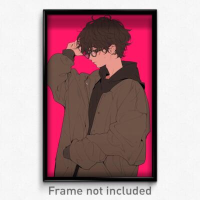 Anime Art Poster - Boy Feeling Self Confident, Quirky Black Framed ...