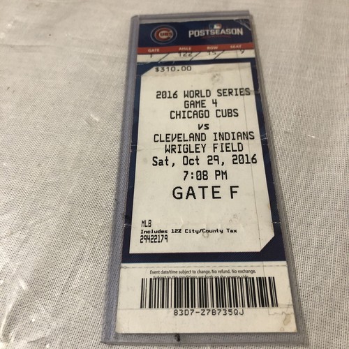2016 MLB World Series Full Ticket Indians @ Chicago Cubs Game 4 . RARE ...