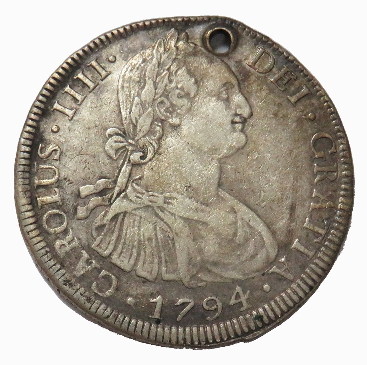 1794 PTS PR SILVER BOLIVIA 8 REALES CHARLES IV COIN POTOSI MINT *HOLED ...