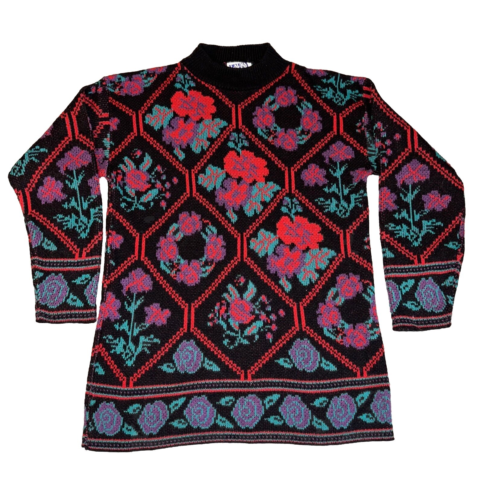 VTG 80’s Laura Tyler Red Rose Sweater Women’s L 100% … - Gem