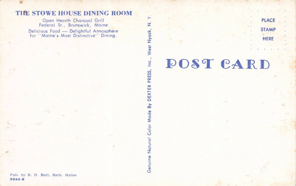 Brunswick Maine ME Harriet Beecher Stowe House Dining Room Ephemera ...