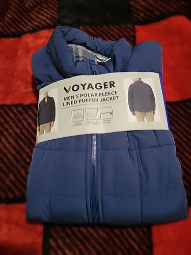 Voyager Men's Polar Fleece Lined Puffer Jacket Blue Size Large- Brand ...