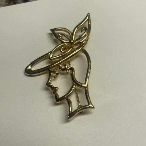 Women’s Signed LR - Brooch Pin Gold Tone - Lady / Woman In A Hat | eBay