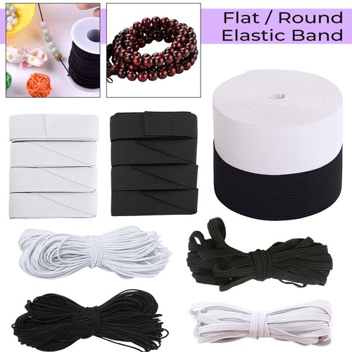 Round/Flat WHITE Elastic BLACK elastic Cord 1mm-75mm Sewing elastic ...