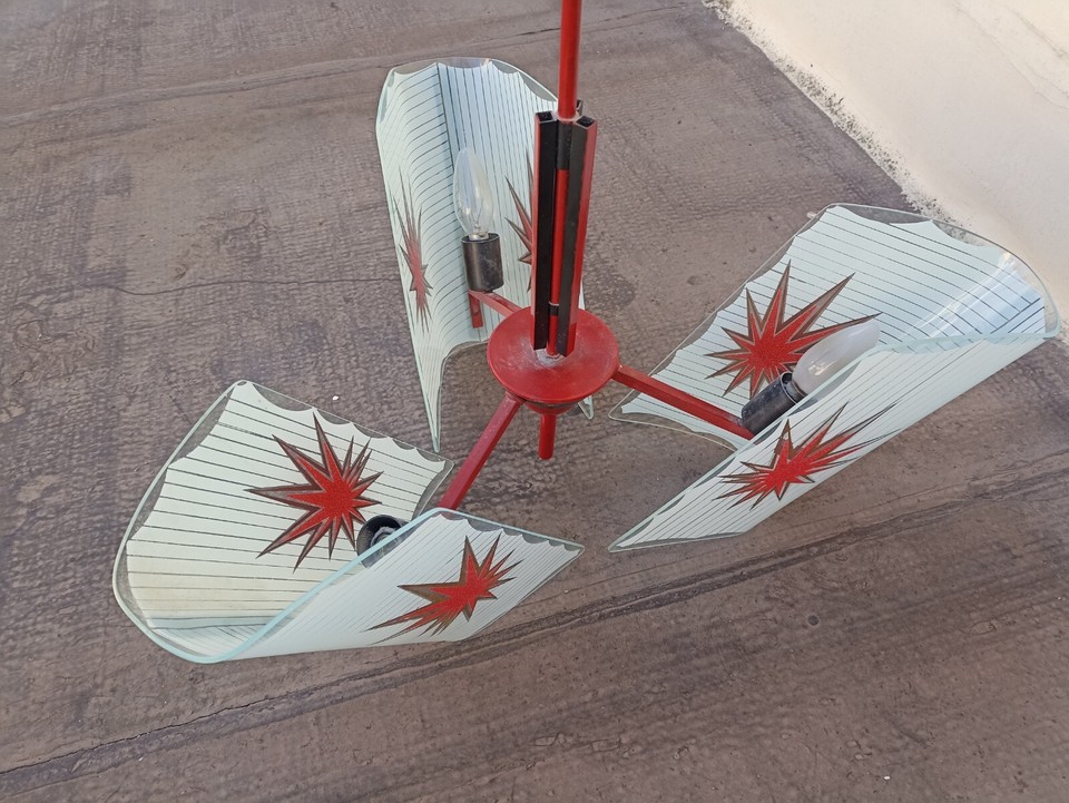 LAMPADARIO SPACE AGE ATOMIC ROSSO E NERO FERRO VETRO ANNI 60 RARO | eBay UK