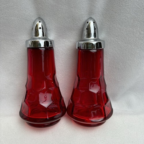 Vintage Viking Glass Ruby Red Georgian Honeycomb Optic Salt & Pepper Shakers MCM | eBay