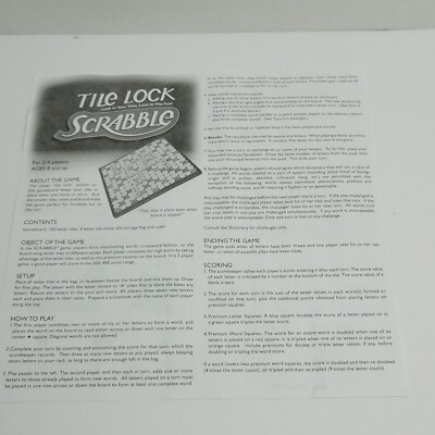 Scrabble Tile Lock Replacement Pieces Parts Paper Instructions 2011 ...