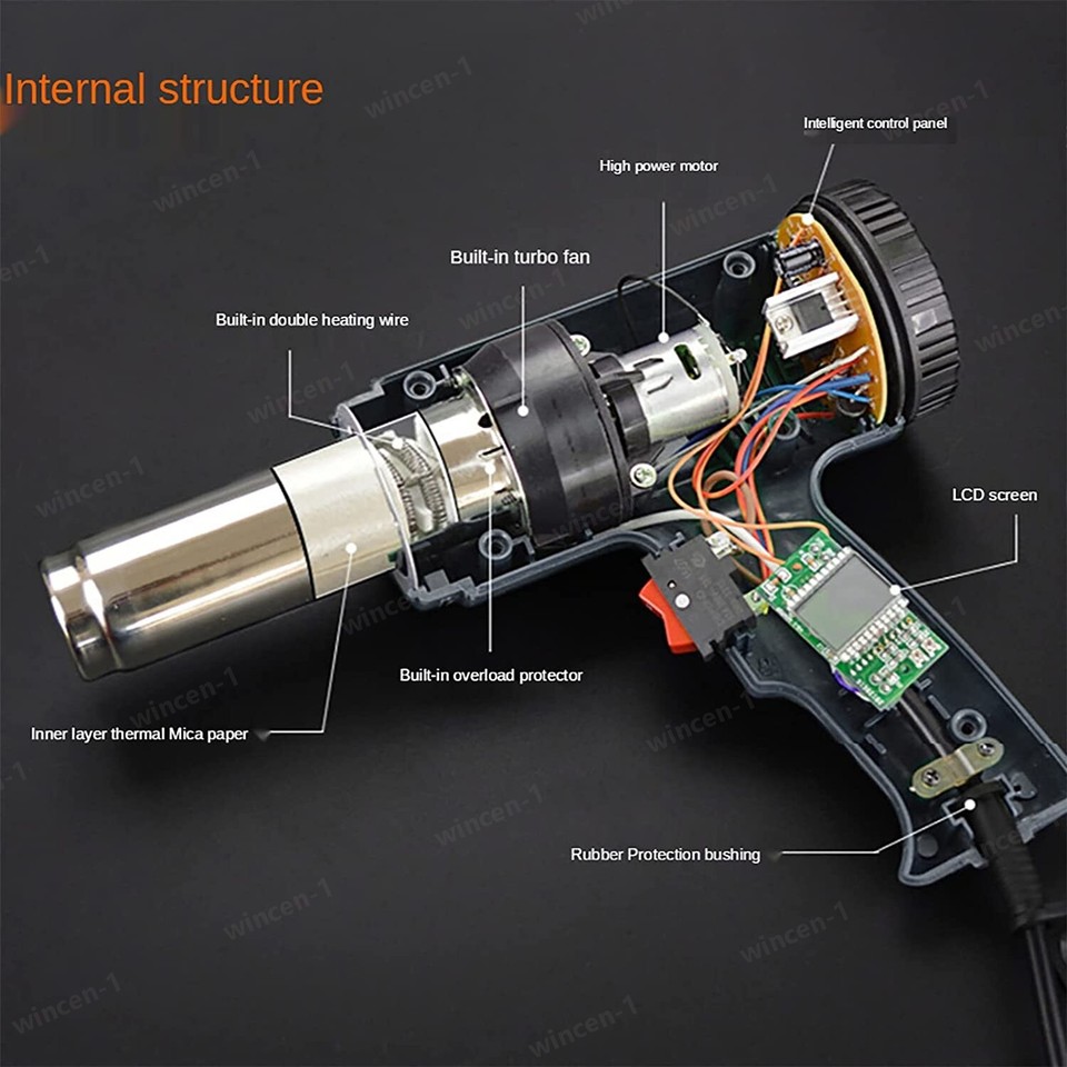 2500W Heat Gun Electric Hot Air Gun Dual Temperature LCD Display 4 ...