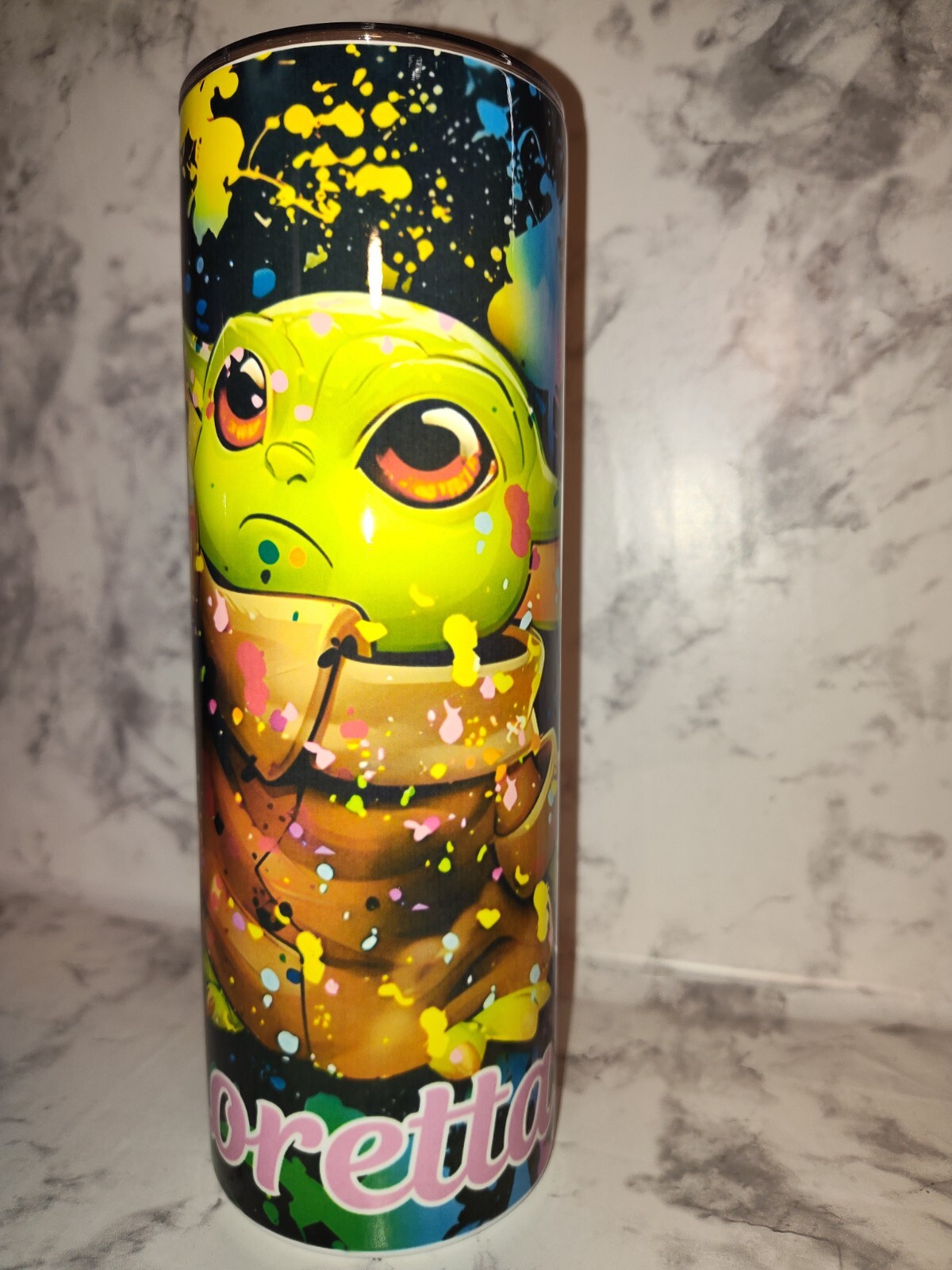 Baby Yoda Neon Galaxy Splatter Tumbler 20oz Travel Mug Stainless Steel ...