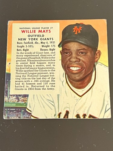 1955 Red Man Tobacco Willie Mays-- no tab-- crease free--New York ...