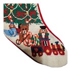 2 Vintage Needlepoint Christmas Stockings Toys Train Soldier Doll ...