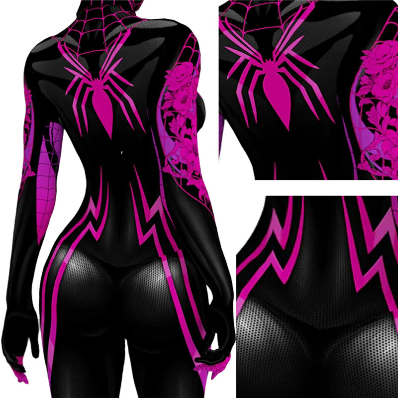 Silk Black Spider-Woman Jumpsuit Cosplay Bodysuit Costume Halloween ...