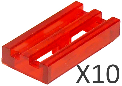 LEGO 2412b X10 TRANS RED Tile, Modified 1 x 2 Grille with Bottom Groove ...