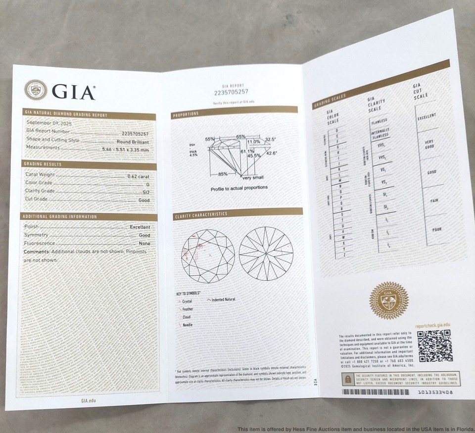 GIA 0.62ct G SI2 Earth Mined Diamond 14k White Gold Sapphire Trufili ...