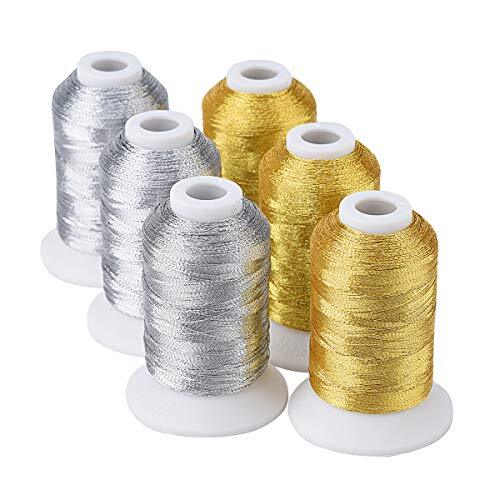 6 Spools Metallic Embroidery Machine Thread (3 Gold+ 3 Silver Colors ...