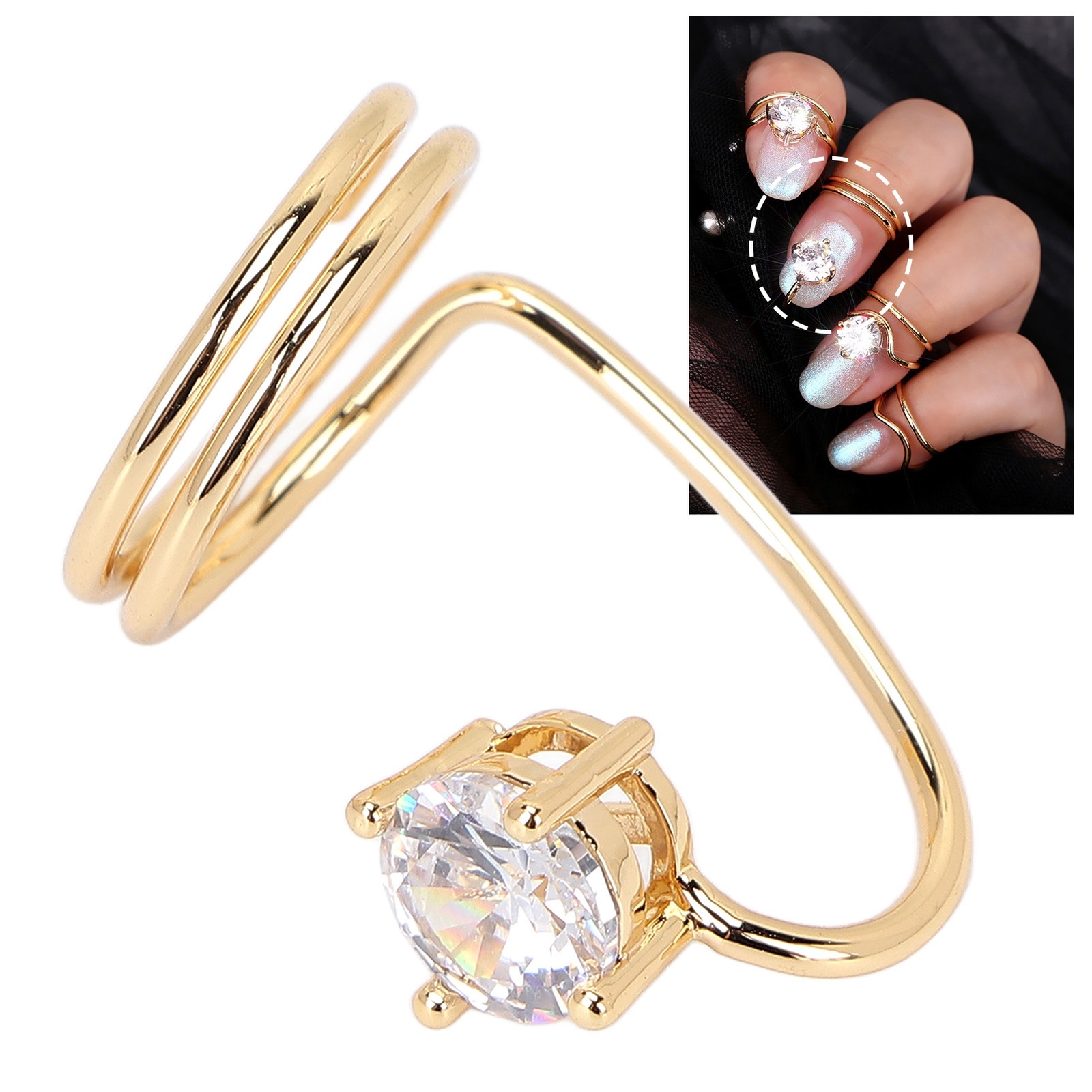 Women Finger Nail Ring Rhinestone Fingernail Ring Decoration For Women ...