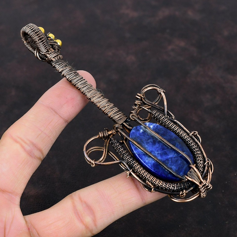 Sodalite Wire Wrapped Guitar Pendant Handcrafted Copper Unique 4.92" | eBay