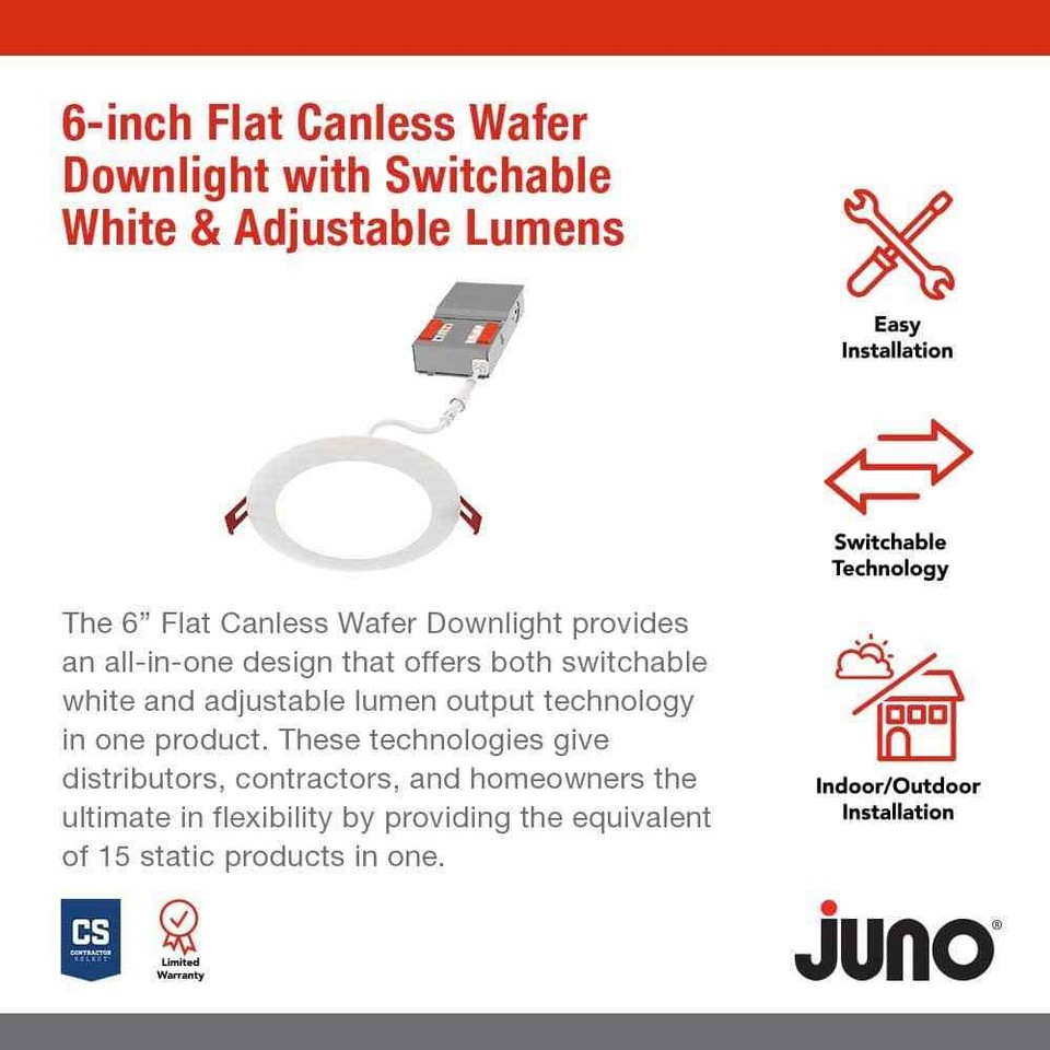 Juno Wafer M-Volt 120-277-Volt 6 in. Adjustable Lumen and CCT Canless ...