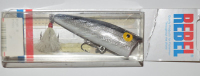 old 1984 rebel pop r popper topwater surface lure p7001 3" silver black ...