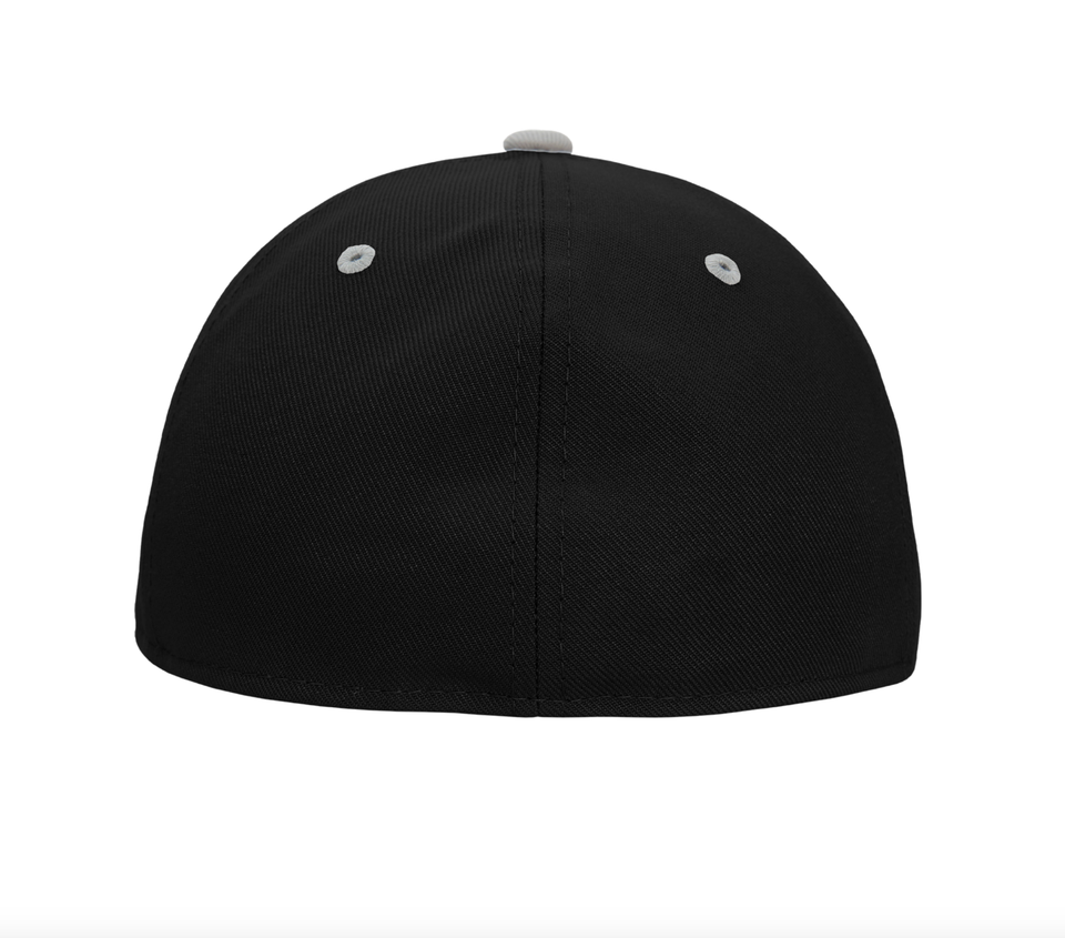 Black & Gray Fitted Flat Bill Plain Solid Blank Baseball Ball Cap Caps ...