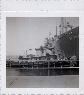 WW2 Photo Of US Navy Tug YTB 405 Alongside Freighter At Pier | eBay